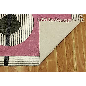 Casavani Indian Handmade Pink, Black Solid Area Rug Boho Kilim Flat Weave Indoor Hall Room Decor Carpet Throw Rug Boho Rugs for Bedroom Living Room Bathroom Balcony 2.6x8 Feet Runner