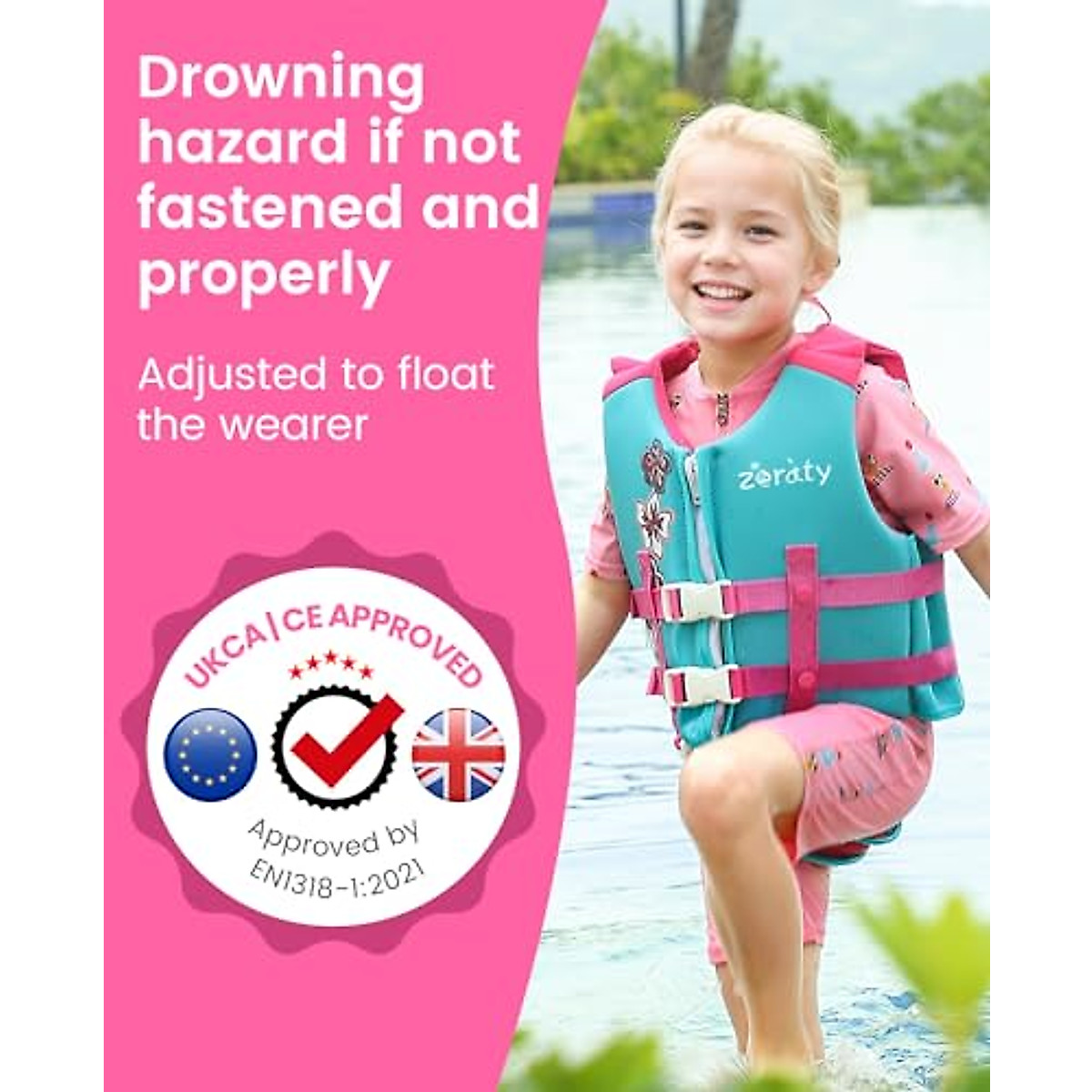 Zeraty Toddler Swim Vest Neoprene Kids Float Jacket Swimming Aid for Children with Adjustable Safety Strap Age 2-9+ Years/36-88Lbs