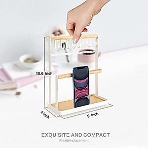 PAMANO Jewelry Organizer Necklace Stand Holder, 4-Tier Hanging Wooden Ring Earring Tray, 8 Hooks Necklaces Storage 12 Earring holes, Bracelets, Rings & Watches Display On Desk Tabletop - White