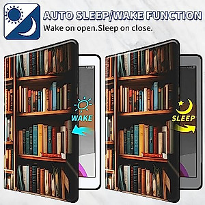 BFSEROBJ for Kindle Fire 7 Tablet Case 9th/7th Generation 2019/2017 Release 7 inch 360 Rotating Degree Stand Lightweight Protective Smart Cover with Auto Wake/Sleep - Bookshelf