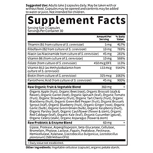 Garden of Life Raw B Complex - Vitamin Code - 60 Vegan Capsules, High Potency Vitamins for Energy & Metabolism with B2 Riboflavin, B1, B3, B6, Folate, B12 as Methylcobalamin & Biotin Plus Probiotics