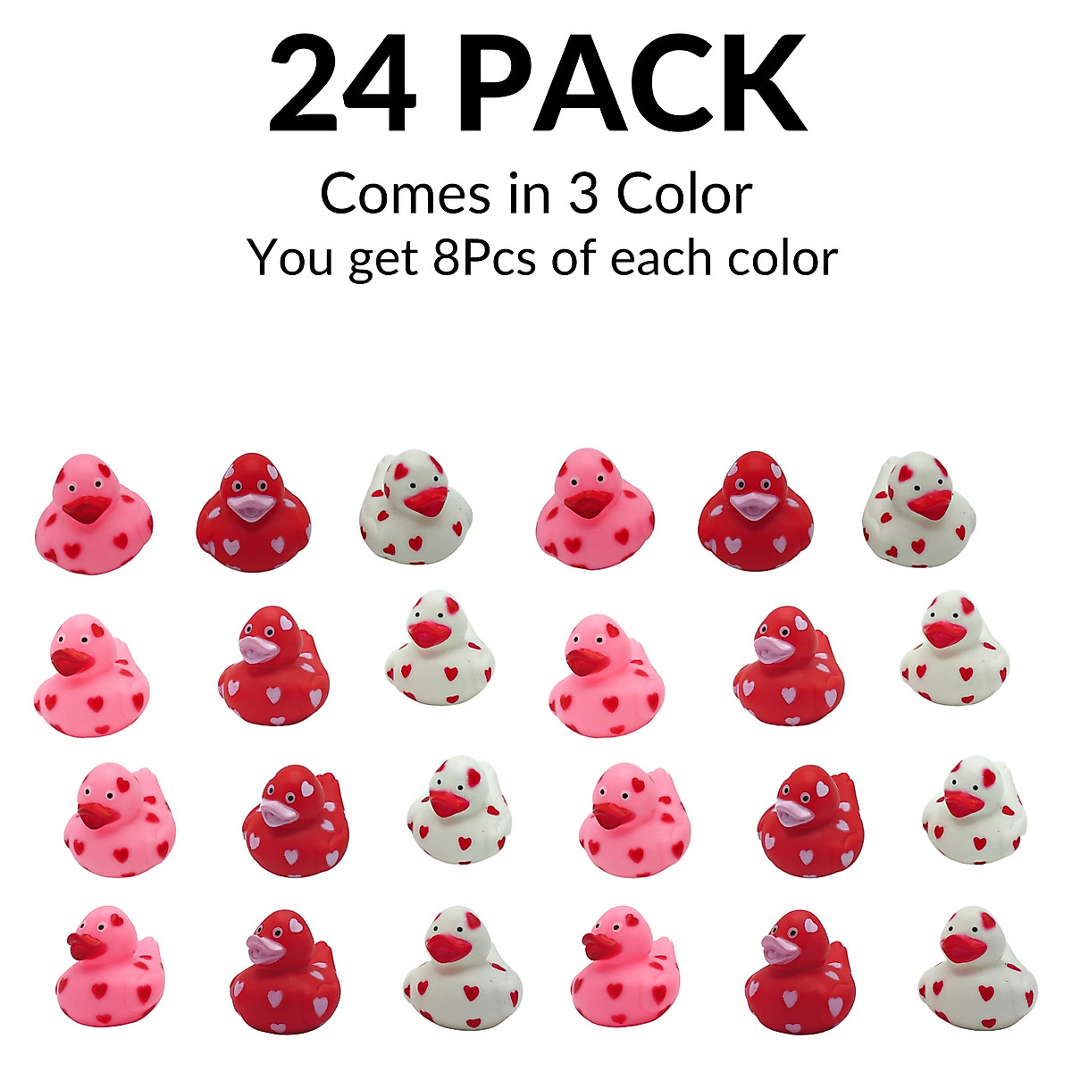 4E's Novelty Valentines Day Rubber Ducks (24 Pack) Heart Themed Duckies, Class Valentines Day Gifts for Kids Bulk, Valentines Day Party Favors Classroom Exchange Prizes for Kids Class