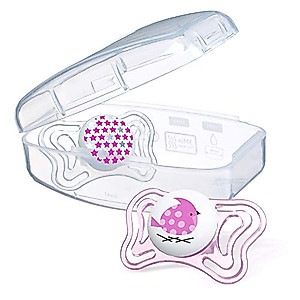 Chicco PhysioForma Light Day & Night including Glow In Dark Pacifier for Babies 0-6m, Pink, Orthodontic Nipple, BPA-Free, 2-count in Sterilizing Case