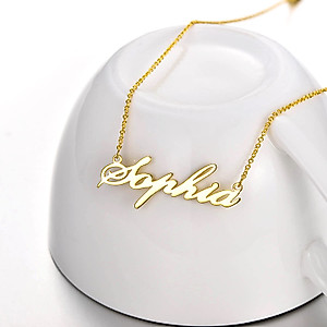 GLAVEHO 14K Gold Name Necklace Personalized, 14kt Solid Gold Nameplate Necklace Custom Initial Letter Jewelry Gift for Women (14K,30mm)