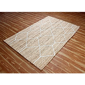 Casavani Indian Handmade Natural Fiber Rug Geometric Beige & White 3x5 Ft Rectangular Shape Jute Rug Best Uses For Bedroom,Dining Room & Loundry Room 11x11 Feet Square