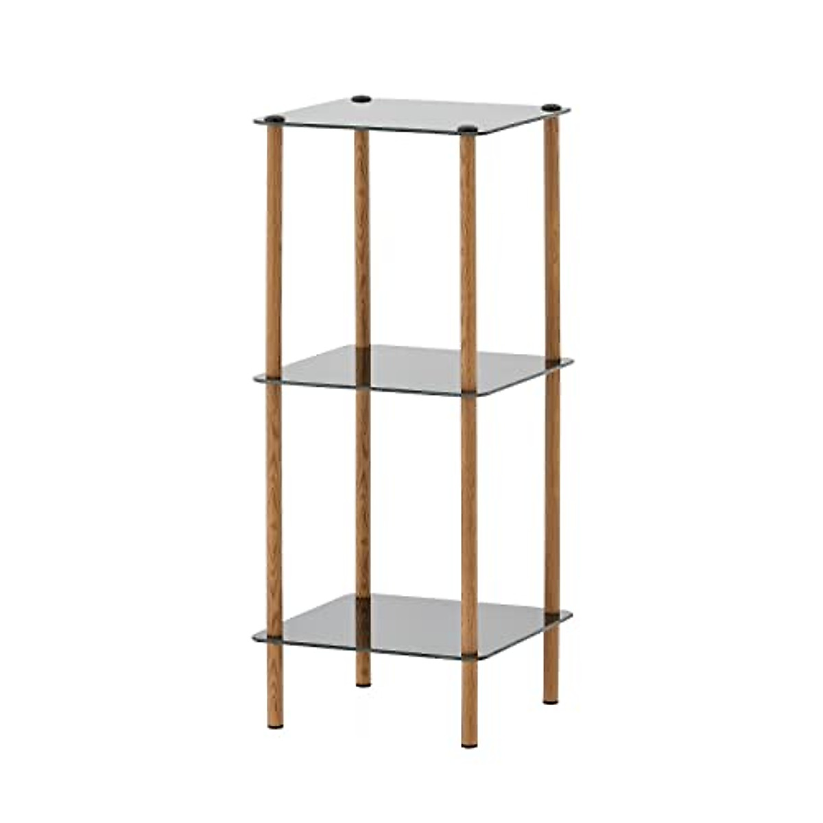 ikloo 3-Tier Metal & Glass Black Shelf, Shelving Display Rack, Open Glass Shelves; Multifunctional Freestanding Storage for Living Room, Bathroom, Home Office, Hallway, Bedroom Organization Rack.