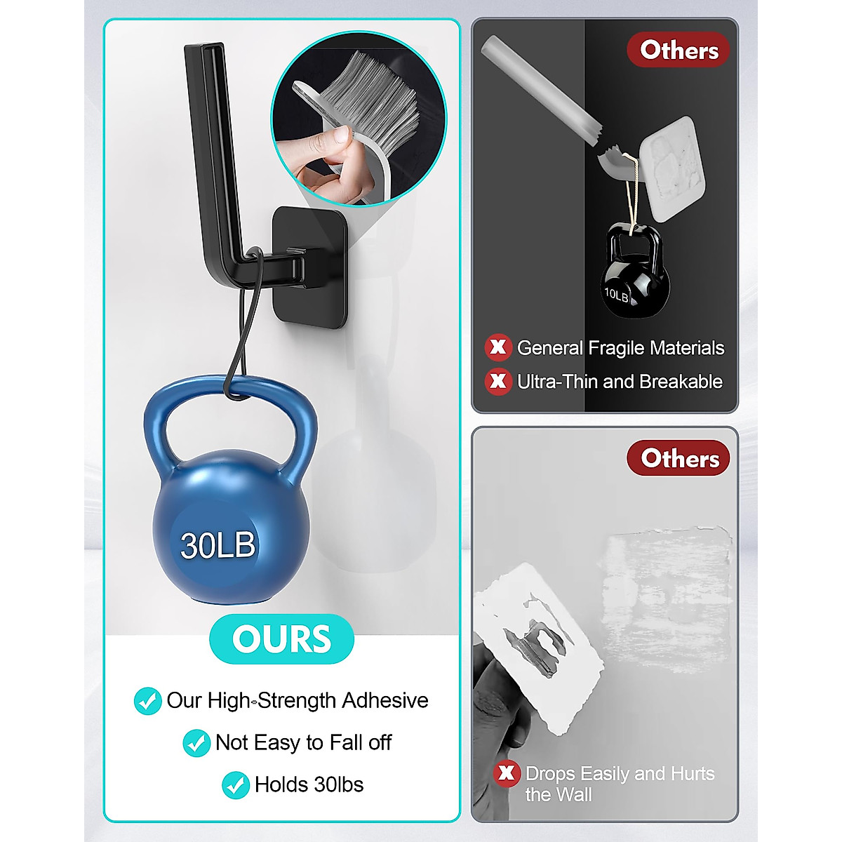 Haikopoon Extra Strong Adhesive Hat Rack(6pcs)-Space-Saving Baseball Hat Rack-Two Mounting Options Hat Hooks for Wall- Multi-Purpose Hat Organizer-Hat Hook for Walls,Closets,Black