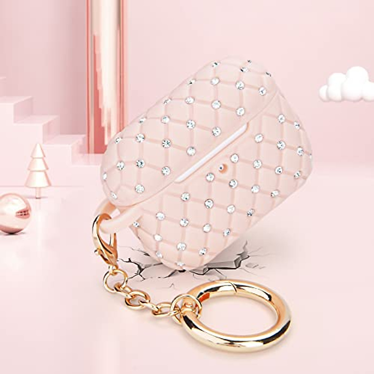 VISOOM Airpods Pro 1st Generation Case - Airpod Pro Bling Cases Cover Women 2022 Crystal TPU Hard Protective iPod Pro Wireless Charging Case Girl Keychain for Apple Airpods Pro 1