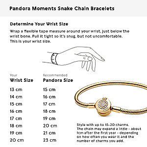 PANDORA Moments Sparkling Crown O Pavé Clasp Snake Chain Bracelet - 14k Gold-Plated Charm Bracelet for Women - Compatible Moments Charms - Cubic Zirconia Shine - 7.1"