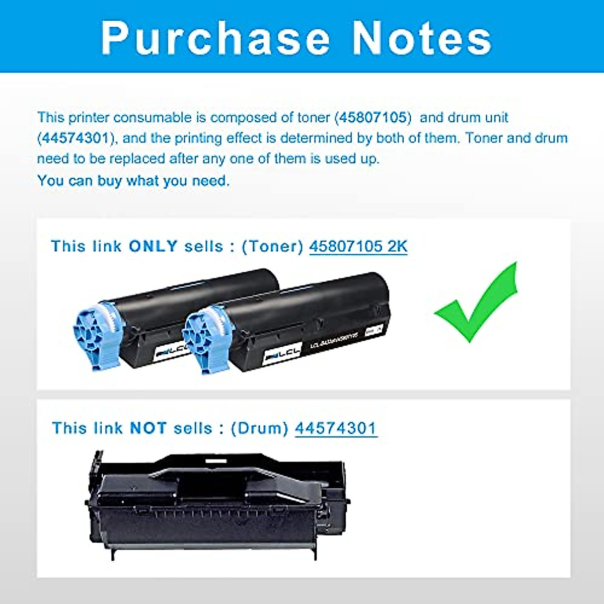 LCL Compatible Toner Cartridge Replacement for OKI B412dn B432dn B512dn B512dnw 45807105 45807106 MB492 MB492dn MB492dnw MB562w MB562dnw (2-Pack Black)