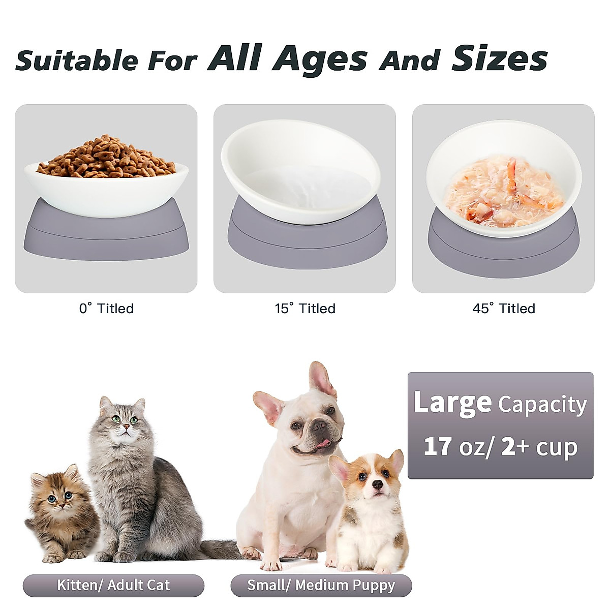 Hi, Ravitat Cat Bowls Elevated Cat Food Bowl Adjustable Cat Dish Anti-Slip and Anti-Noise Raised Cat Bowl Protecting Pet’s Spine Thickened Plastic Bowl Suitable for Indoor Cats, 17 Oz