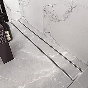 SR SUN RISE 24 Inch Linear Shower Floor Drain with Extra PVC Shower Drain Base, Rectangle Shower Drain with Tile Insert Grate and Hair Strainer Adjustable Leveling Feet, Brushed 304 Stainless Finished