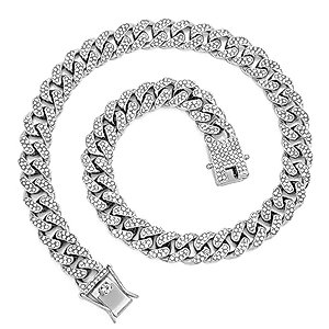 HIPBLING Silver Cuban Link Chain for Mens Miami Cuban Necklace Diamond Iced Out Chain 13mm 18inch Bling Rapper Hip Hop Necklaces Jewelry Gift for Men Women