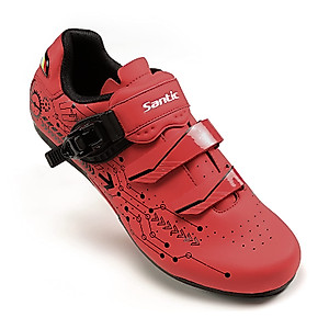 Santic Mens Lockless Cycling Shoes Lock-Free Road Bike Shoes Cycling Sneakers Cleats not Compatible Indoor and Outdoor Bicycle Shoes Red