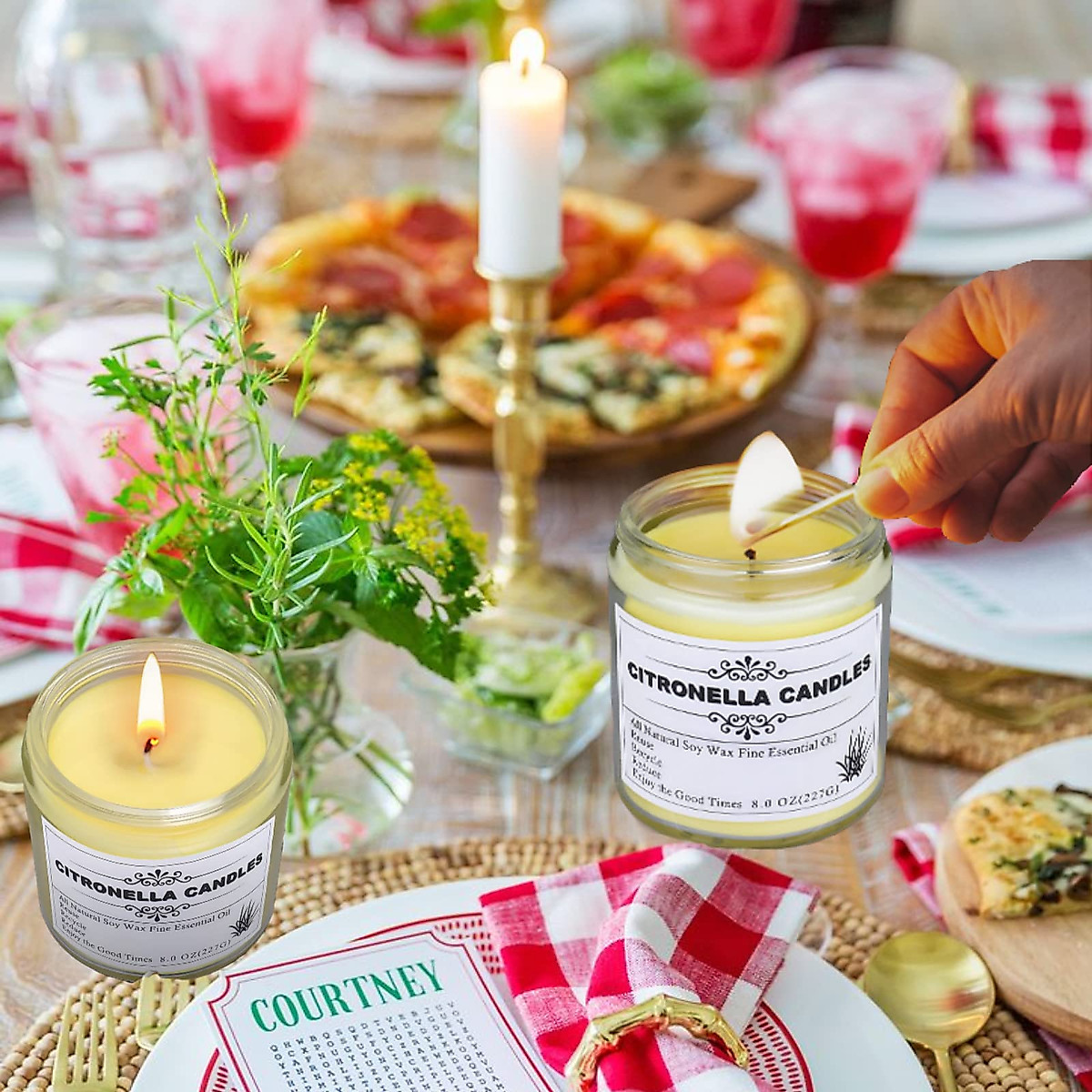 Citronella Candles Outdoor Large, 2 Pack Lemon Scented Candle, 16 OZ Natural Soy Wax Candles Set for Indoor Garden Patio Yard Home Balcony Bedroom Park Terrace Camping - 100 Hours Burning Time