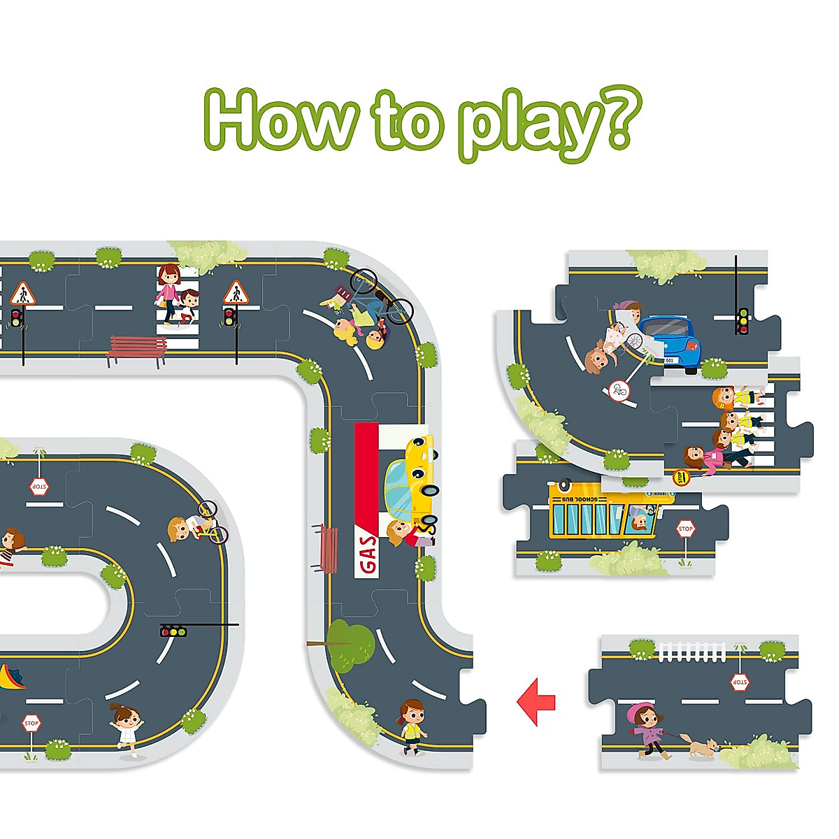 TOOKYLAND City Roads Floor Puzzle - 21pcs - Interactive Street Jigsaw Puzzle, for Kids Ages 3+