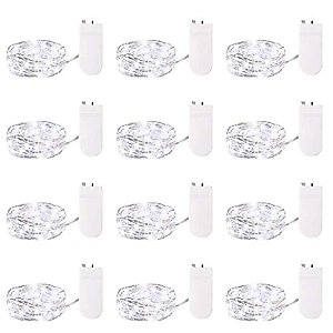 Brightown 12 Pack Led Fairy Lights Battery Operated String Lights Waterproof Silver Wire 7 Feet 20 Led Firefly Starry Moon Lights for DIY Wedding Party Bedroom Patio Christmas (12 Pack, White)