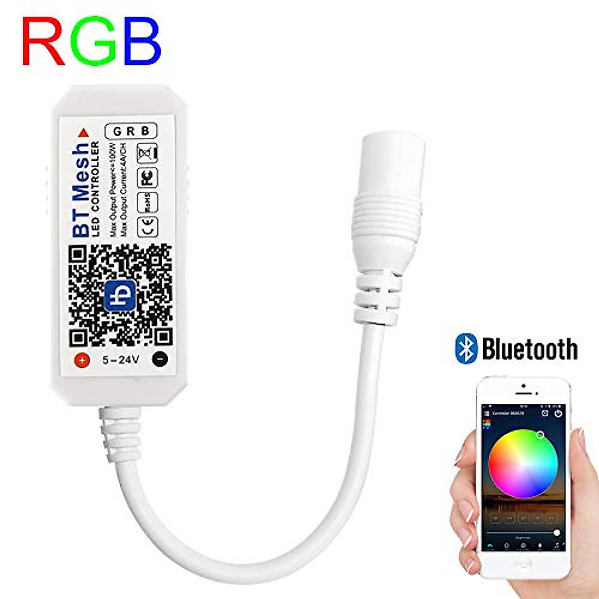 LED Controller, Bluetooth Mesh Smart RGB Controller for LED Strip Lights, More 64 LED Strip Collaborations, Dimmable Colors, Sunset Alarm Clock