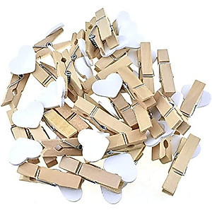 AKOAK 50 Pcs Color Wood Clothespin, Mini Natural Heart-Shaped Wood Craft Clip, Photo DIY, Christmas/Wedding/School Arts and Crafts/Home Decor Photo Clip