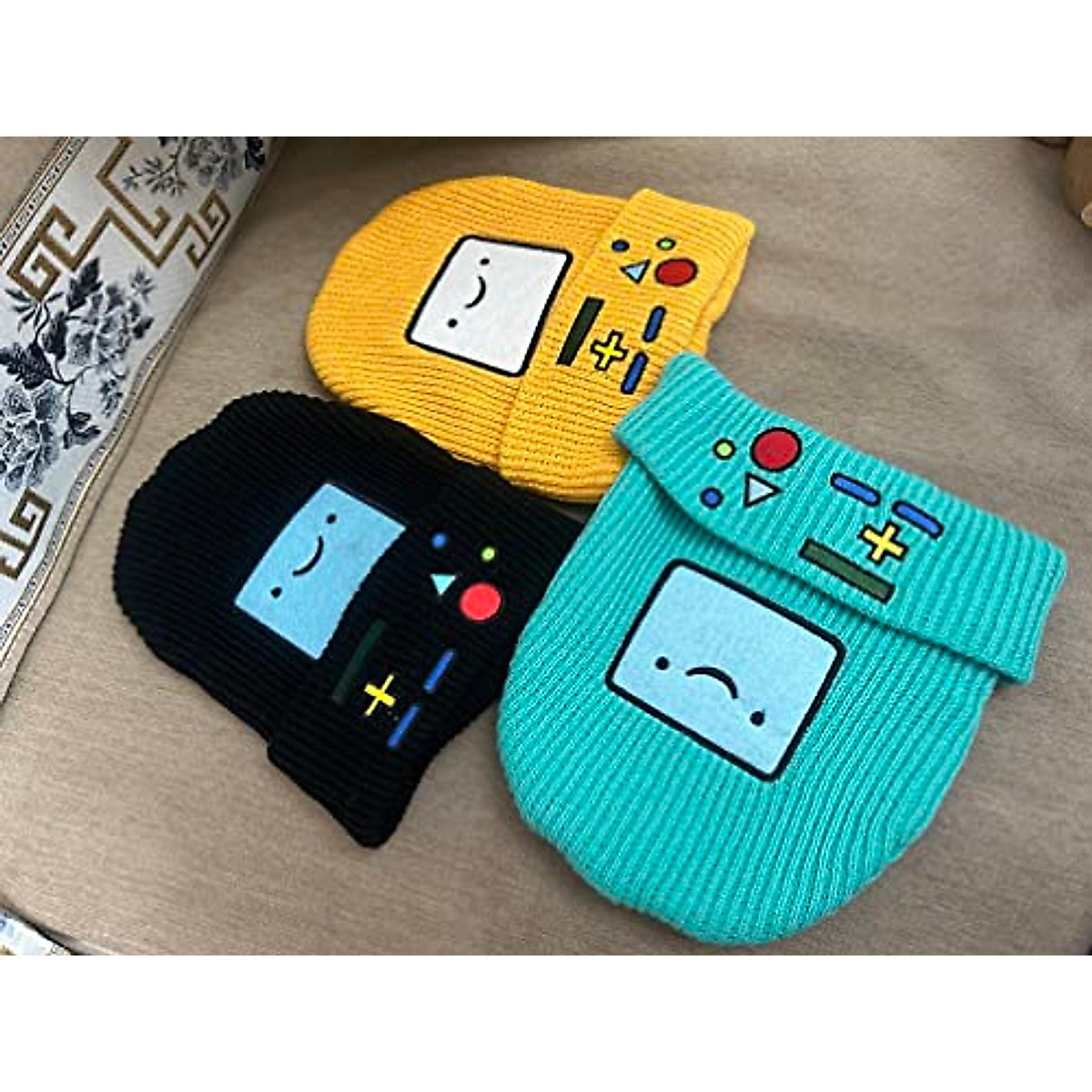 Wellcalmly Anime Beanie Unisex Knitted Hats, Cute Slouchy Warm Cap, Cartoon Winter Soft Headwear Hat for Men Women (Yellow)