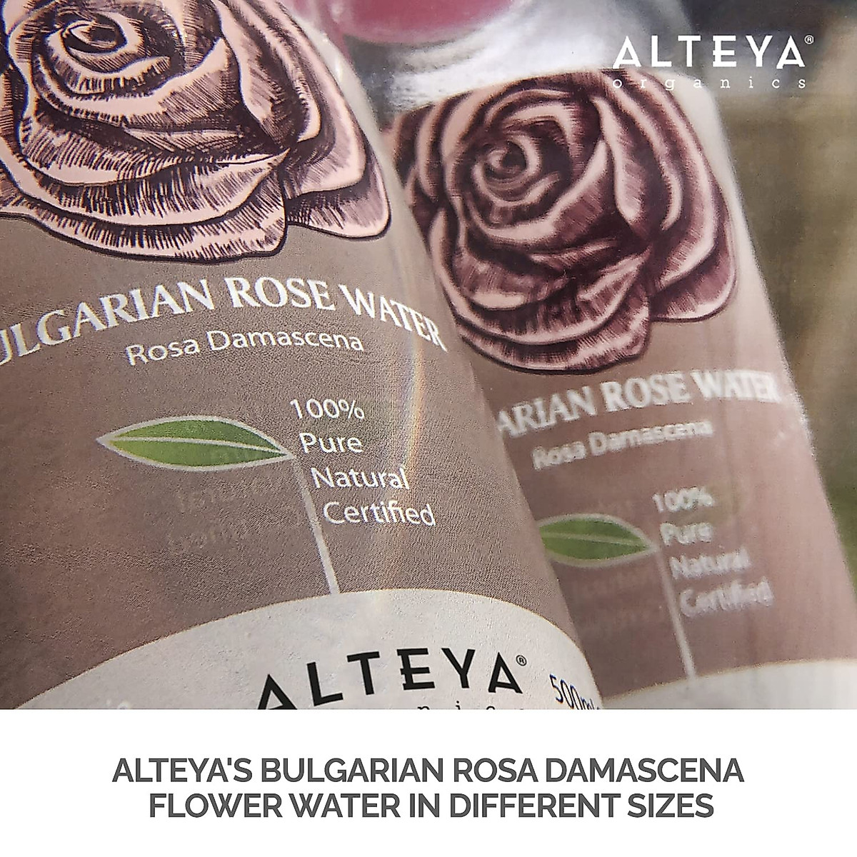 Alteya Organics Rose Water Natural Facial Toner, 17 Fl Oz/500mL Pure Bulgarian Rosa Damascena Flower Water,Award-Winning Moisturizer BPA-Free Bottle with Reducer