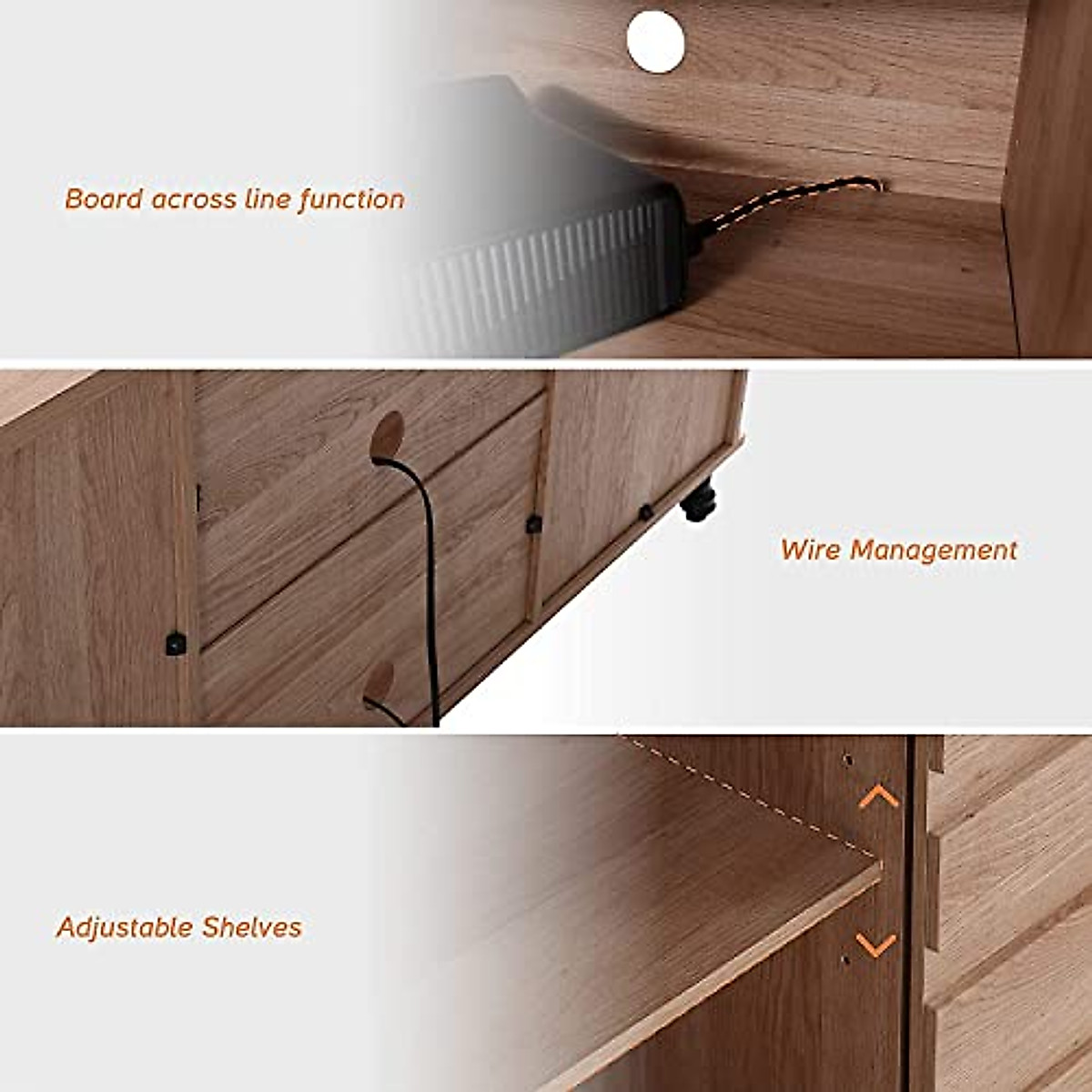 WAMPAT Mid-Century Modern TV Stands for TV up to 65 inches, Wood Storage Cabinet TV Console Table, Retro Media Entertainment Center for Living Room, Rustic Walnut