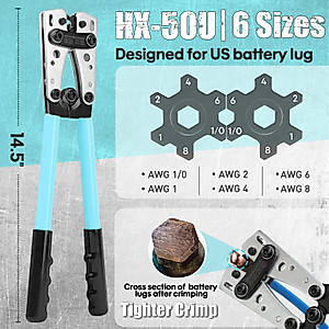SHALL Battery Cable Wire Lug Crimping Tool Kit for US Copper Lugs AWG 8-1/0, Wire Crimping Tool for Electrical Lug Crimper with Cable Cutter, Heavy Duty Battery Terminal Crimper with Storage Bag