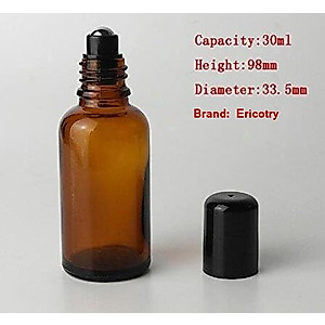 ericotry 4Pcs Brown Glass Roll-on Bottles Empty Refillable Glass Roller Bottles with Stainless Steel Roller Balls and Black Cap for Essential Oil Perfumes Lip Balms Attar Container size 30ml/1oz