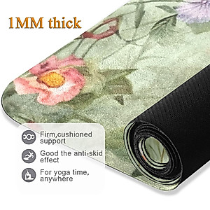 GOODOLD Flower and Bird Green Yoga Mat, 71 x 26 Inch Non-slip Yoga Mats Folding Travel Exercise Mat Indoor Outdoor Gym Pilates with Storage Bag for Women Men