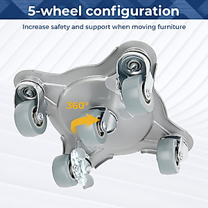 GCCSJ Furniture Dolly, 5 Wheels with Silicone Anti Slip Sleeve, 360° Rotation with Brake Holding 3086 LB Load Capacity, Flexible Mobility Furniture Lifter, Suitable for Moving Heavy Appliances