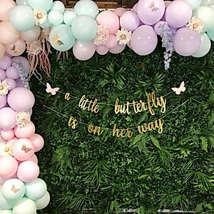 CIEQR A Little Butterfly is On The Way Baby Shower Banner - Butterfly Baby Shower Decorations, Gender Reveal Hanging Banner Sign Decor, Gender Reveal Decorations for Party Indoor Outdoor...
