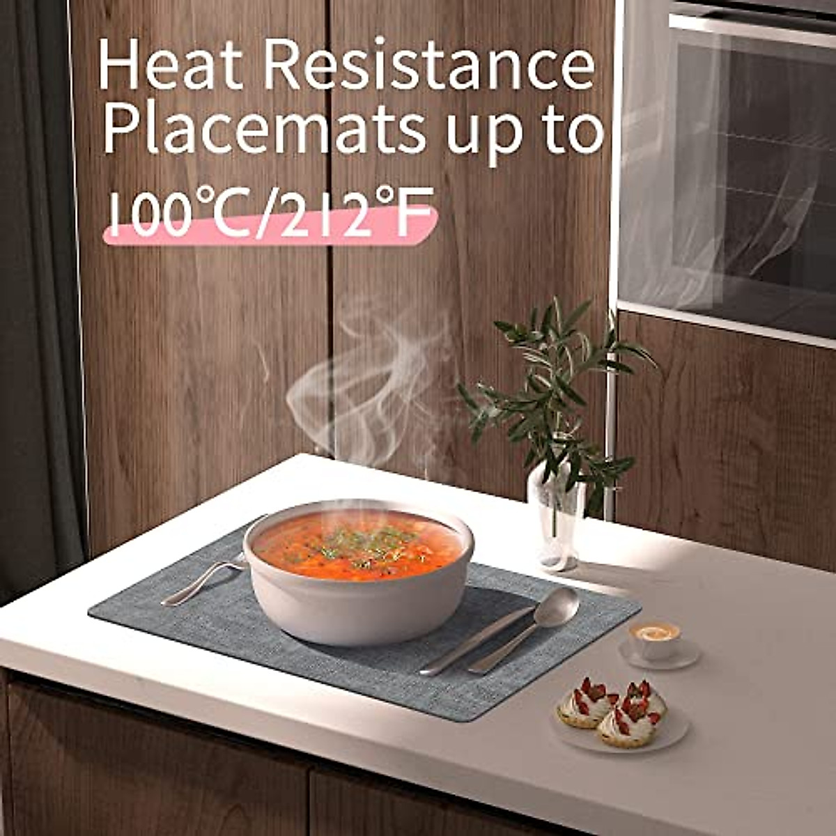 Maxpearl Faux Leather Placemats Set of 6 - Waterproof - Wipe Clean - Heat Resistant - Anti Slip Dining Table Place Mats, Suitable for Indoor & Outdoor Use, 17’’×12’’, Grey