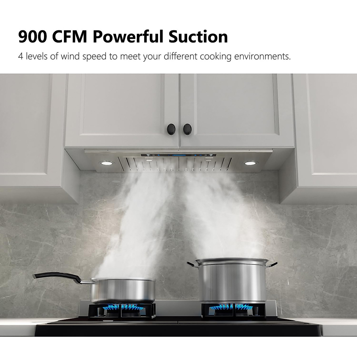 IKTCH 30 inch Built-in/Insert Range Hood 900 CFM, Ducted/Ductless Convertible Duct, Stainless Steel Kitchen Vent Hood with 4 Speed Gesture Sensing&Touch Control Panel(IKB01-30)