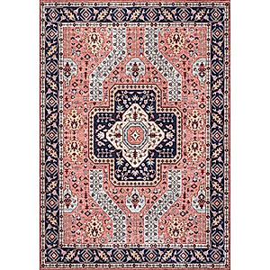 nuLOOM Amber Machine Washable Floral Aztec Area Rug, 4' x 6', Rust