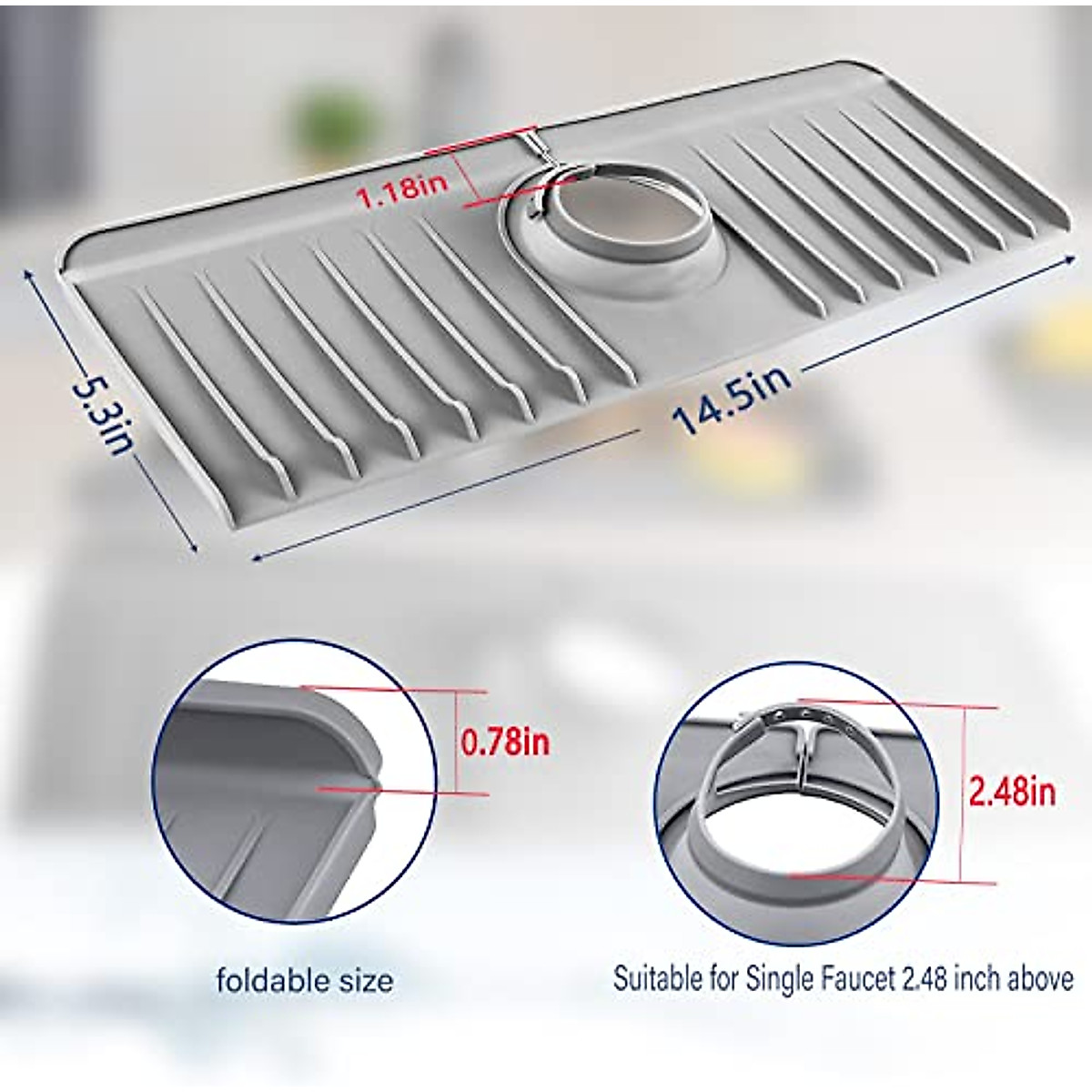 Actoridae Faucet Sink Splash Guard Water Catcher Mat with foldable trap for Kitchen & Bathroom Countertop Protect Suit for 2.5" Single Faucet