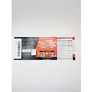 Clean Nutraceuticals L Tyrosine Mucuna Pruriens Bacopa Monnieri Ashwagandha Focus Supplement w/N-Acetyl Cysteine NAC 5-HTP Ginkgo Biloba Alpha GPC Vitamin C D B1 B12