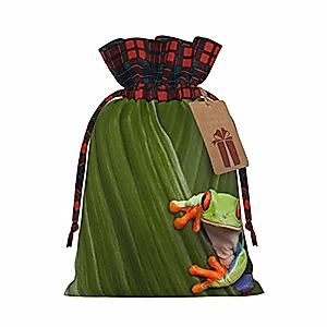Allgobee Christmas Drawstring Gift Bags Tropical-Funny-Tree-Frog Buffalo Plaid Drawstring Bag Party Favors Bags