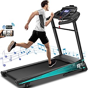 FUNMILY Treadmill with Auto Incline,3.25HP Folding Treadmills for Home 300 lbs Weight Capacity,Smart App Control Running Machine,Shock Absorption System,Bluetooth Audio Speaker,LED Display,Dark Black