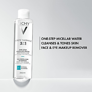 Vichy Pureté Thermale One Step Micellar Water Makeup Remover & Facial Toner | Micellar Cleansing Water + Vitamin B5 | No Rinse Needed | Gentle Eye Makeup Remover & Hydrating Toner For Face
