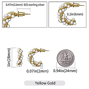 Surrounded Forest Faux Pearl Hoop Stud Earrings Twisted Rope Round Hoop Earrings for Women Lightweight Pearl Drop Earrings