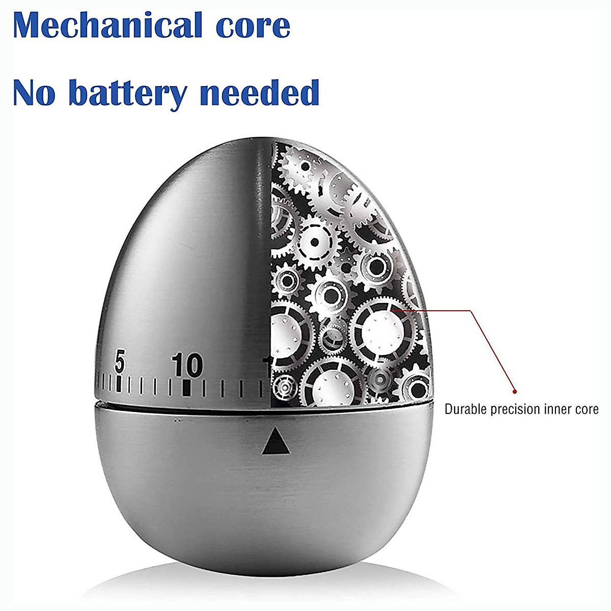 Egg Kitchen Timer Cute Manual,Stainless Steel Metal Mechanical Visual Countdown Cooking Timer with Loud Alarm for Kids Cooking Tools