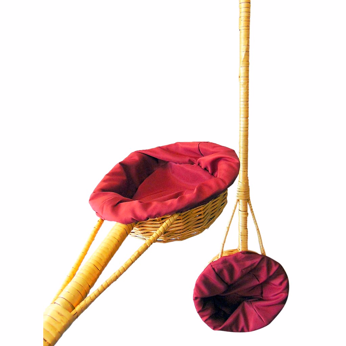 Round Collection Basket with Burgundy Liner and 35 inch Handle, Set of 2