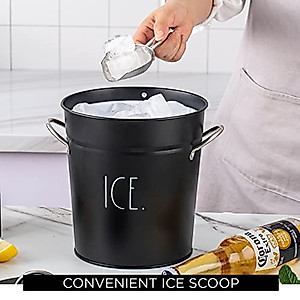 Rae Dunn Ice Bucket with Scoop - Stainless Steel Bucket with Handle, Lid and Ice Scooper - 4 Qt. Storage Bin for Ice Cubes for Bars, Parties, Backyard Barbeques, Picnics, and Camping (Black)