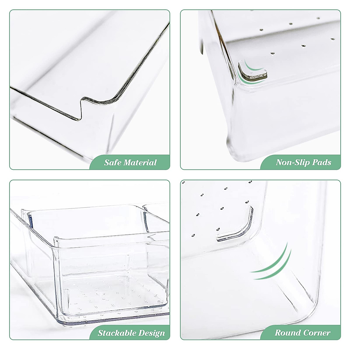 Homzing 4PCS Clear Kitchen Drawer Organizer Set, Silverware Drawer Organizer, Non-Slip Drawer Organizer Trays Dividers for Kitchen Utensils, Bathroom, Bedroom, Office, Makeup Storage