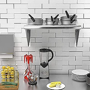 BouPower Stainless Steel Wall Shelf, 12'' x 24'', [NSF Certified] 230 lbs Load Heavy Duty Commercial Wall Mount Shelving, Metal Kitchen Rack for Restaurant, Home, Kitchen, Hotel, Laundry Room, Bar