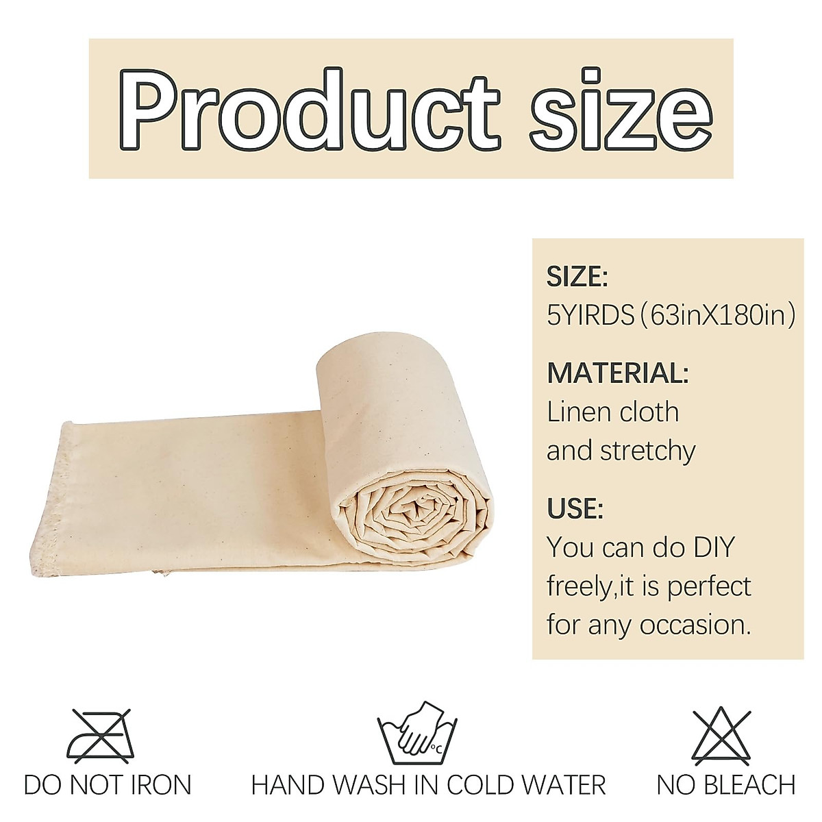 100% Cotton Muslin Fabric Medium Weight Linen Fabric by The Yard 63 inch x 2,5,10 Yards Unbleached Muslin Linen Fabric Material for Sewing Material Apparel Cloth (5 Yards)