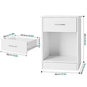 FOTOSOK Nightstand, 2-Tier Side Table with Drawer and Storage Shelf, Bedside Table End Table, Modern Night Stand for Bedroom, Home Office, White