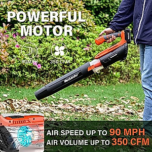 MAXLANDER Leaf Blower Cordless with Battery and Charger, 350CFM Battery Powered Leaf Blowers for Lawn Care, 2-Speed Mode Electric Leaf Blower for Snow Blowing 2PCS 2.0Ah Batteries Included