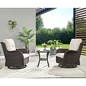 HUMMUH Patio Wicker Side Table Outdoor, Rattan End Table Glass Top Coffee Table with Storage Brown