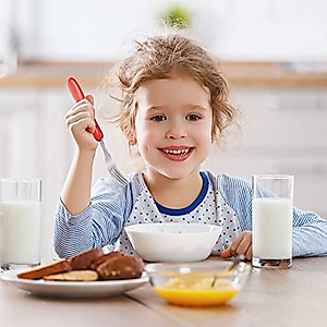 Vicloon Toddler Utensils, 6 Pcs Stainless Steel Baby Forks and Spoons Silverware Set, Children Safe Spoons and Forks with Flat Handle, Baby Feeding Cutlery, Dishwasher Safe (Yellow Red Blue)